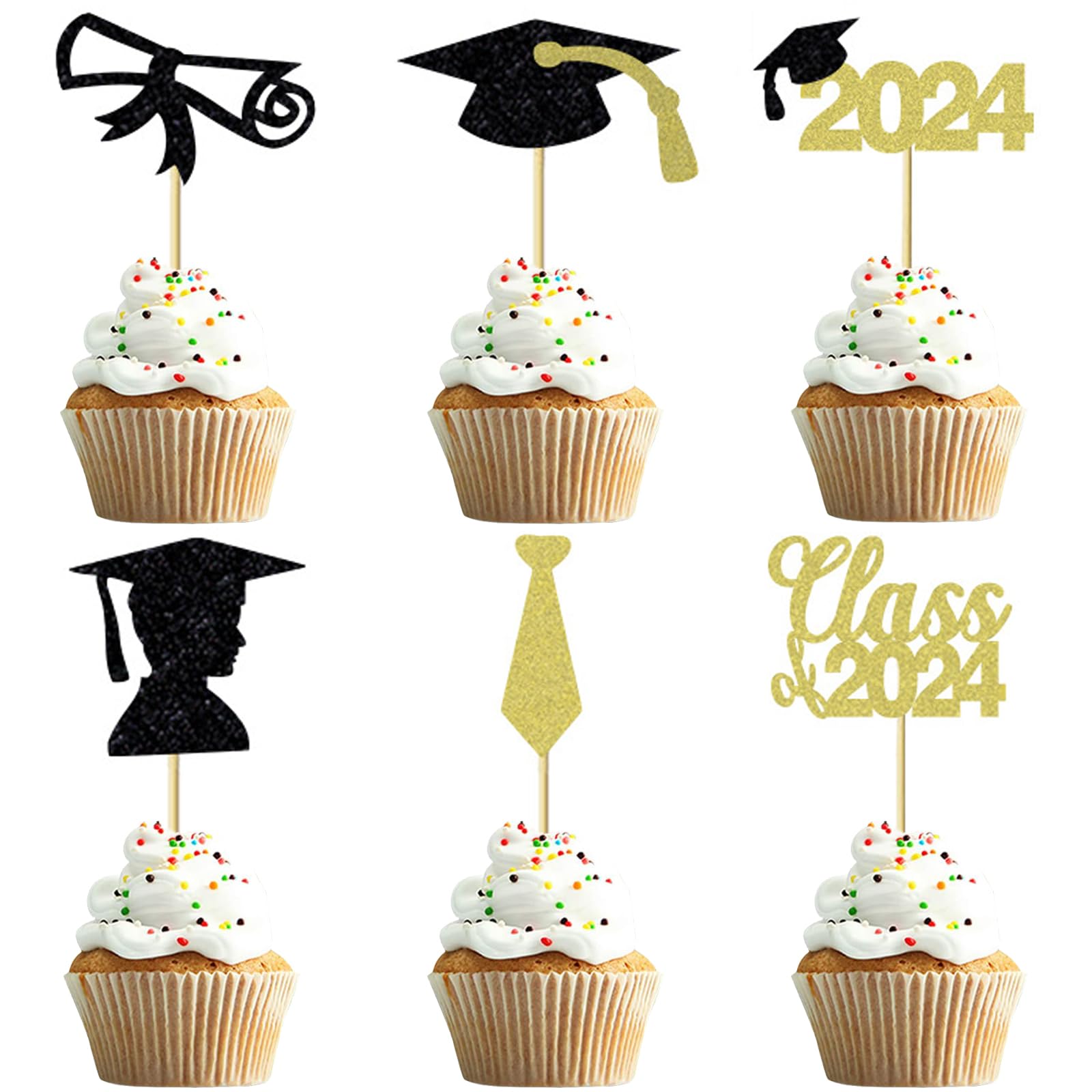 Amazon.com: UXYOKM 24Pcs Graduation Cupcake Toppers 2024 Glitter Class ...