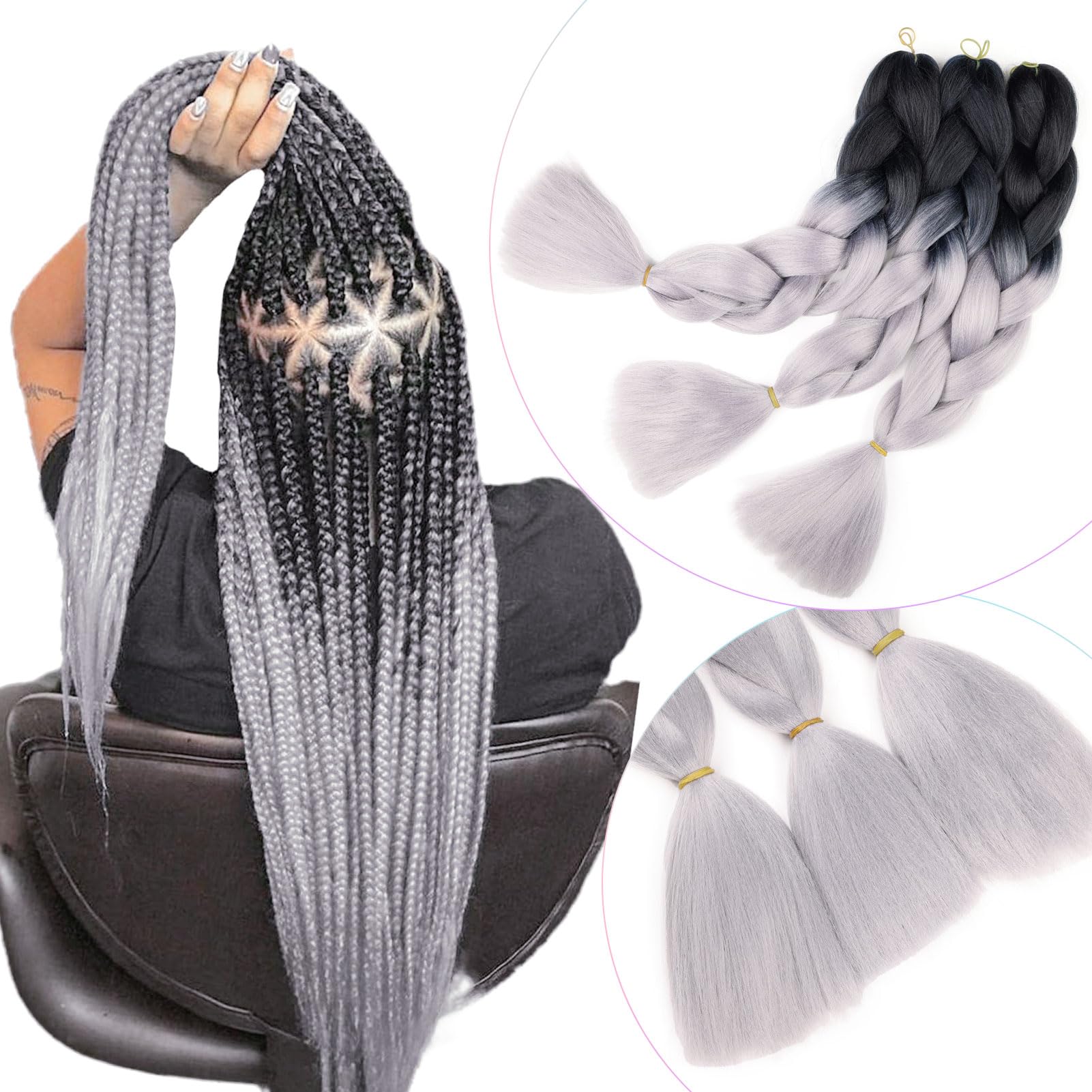 Amazon.com : Black to Grey Gray Braiding Hair Extensions for Braids 24 ...
