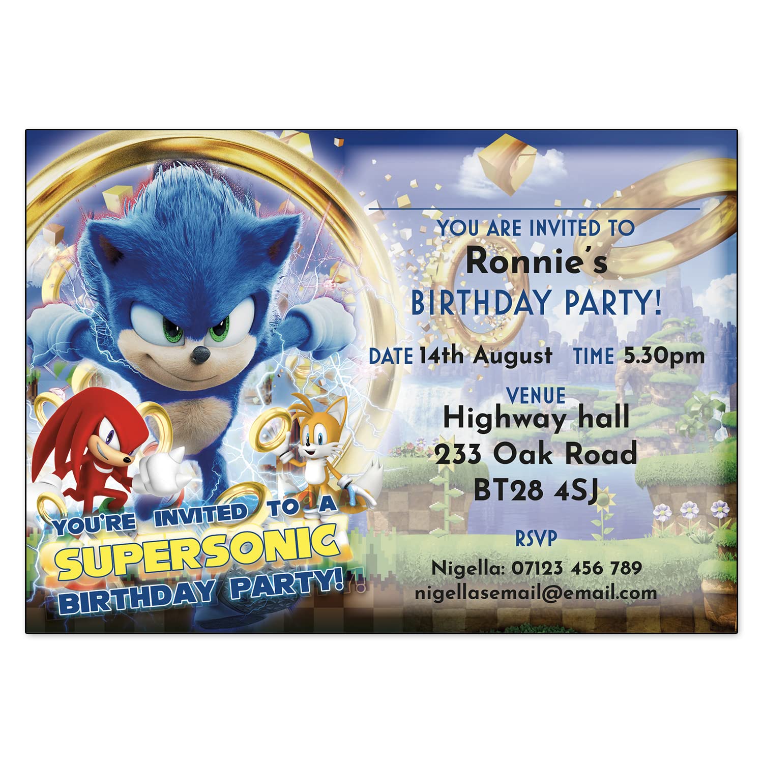 Sonic the Hedgehog party invitations set of 6x4 invitations. Sonic and ...