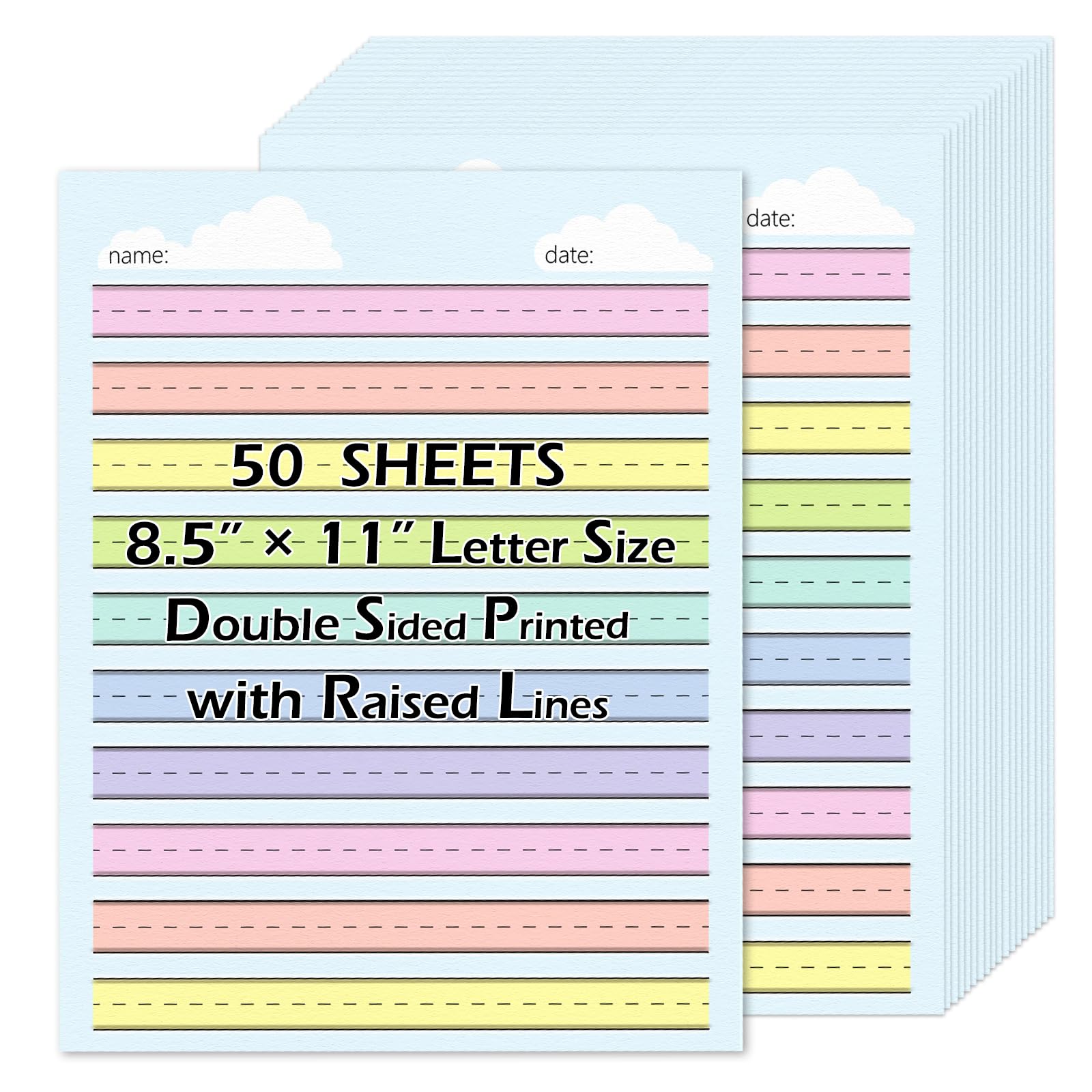 Amazon.com : 50 Sheets Raised Line Paper for Handwriting Practice Paper ...