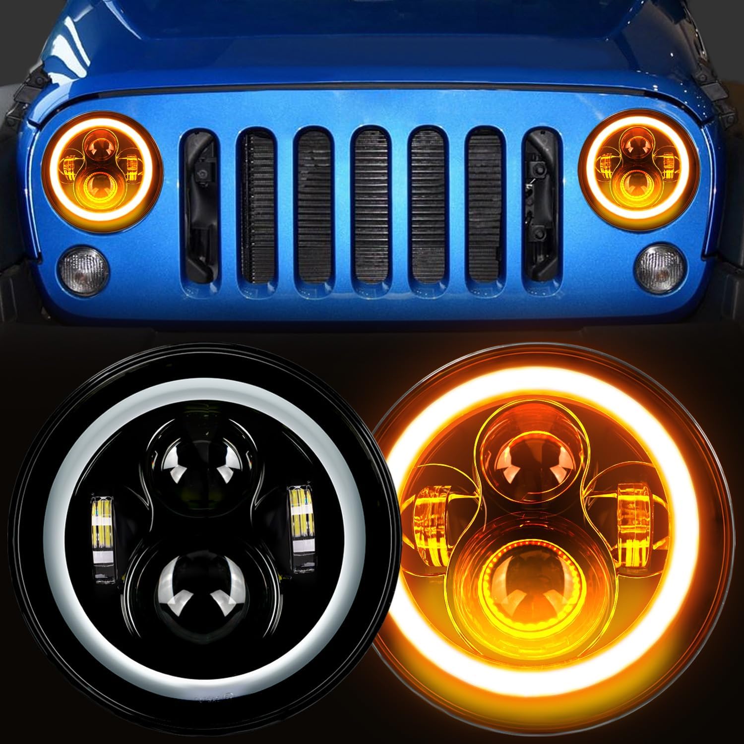 Amazon.com: UNI-SHINE 2pcs 7 inch led Headlight with Red Halo Amber ...