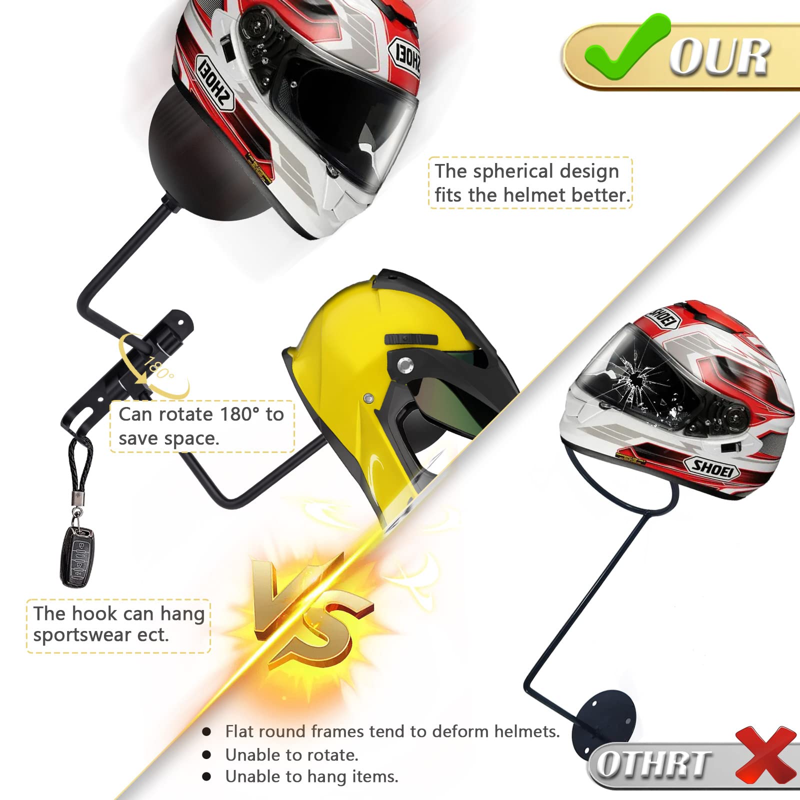 Snapklik.com : Motorcycle Helmet Rack Wall Mount 180 Degree Rotation ...