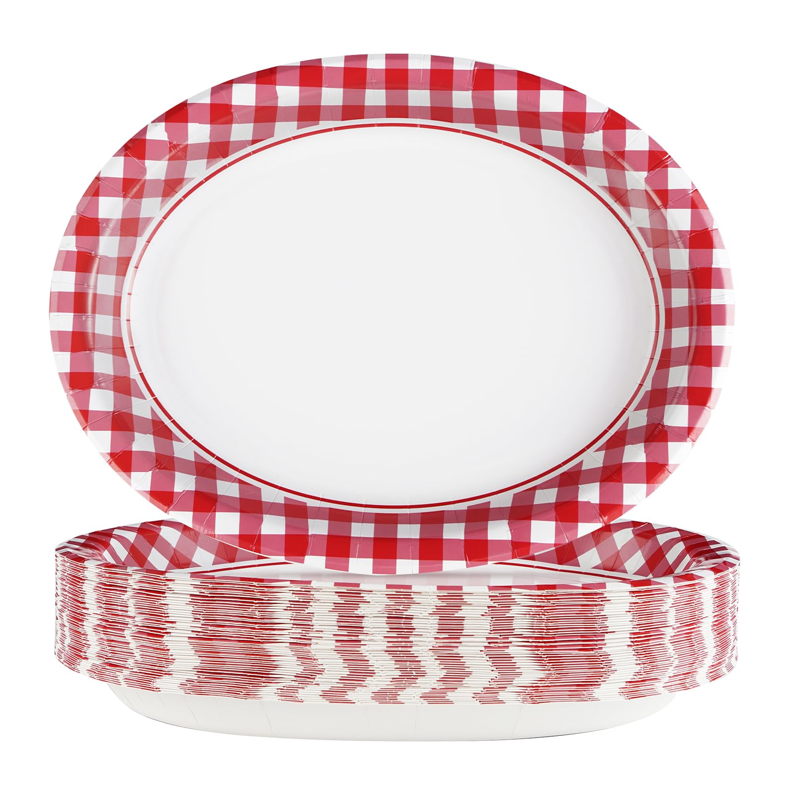 Amazon.com: 50Pcs Gingham Oval Paper Plates 10" x 12" Large Disposable ...