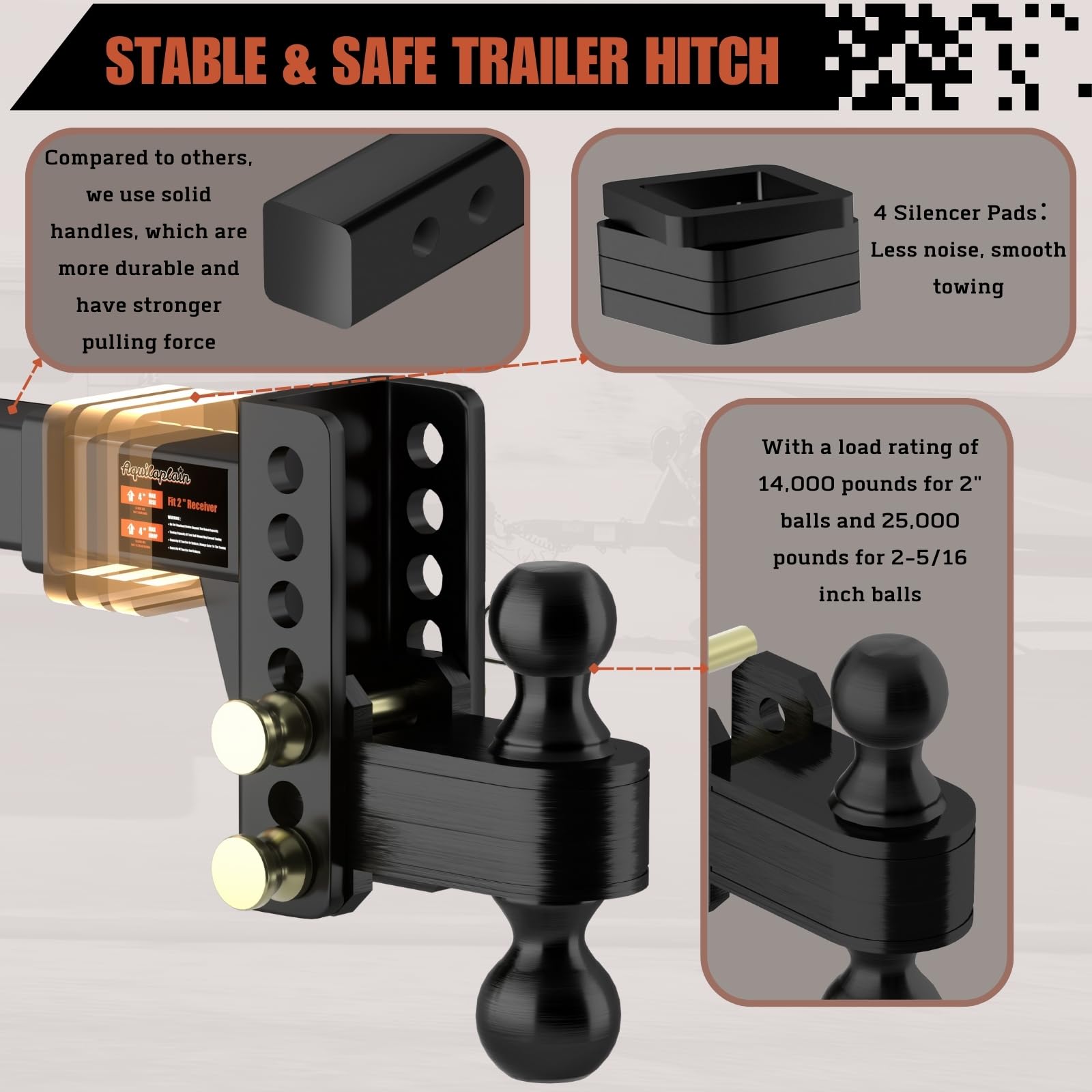 Snapklik.com : Aquilaplain 2" Adjustable Trailer Hitch - 4" Rise/Drop ...