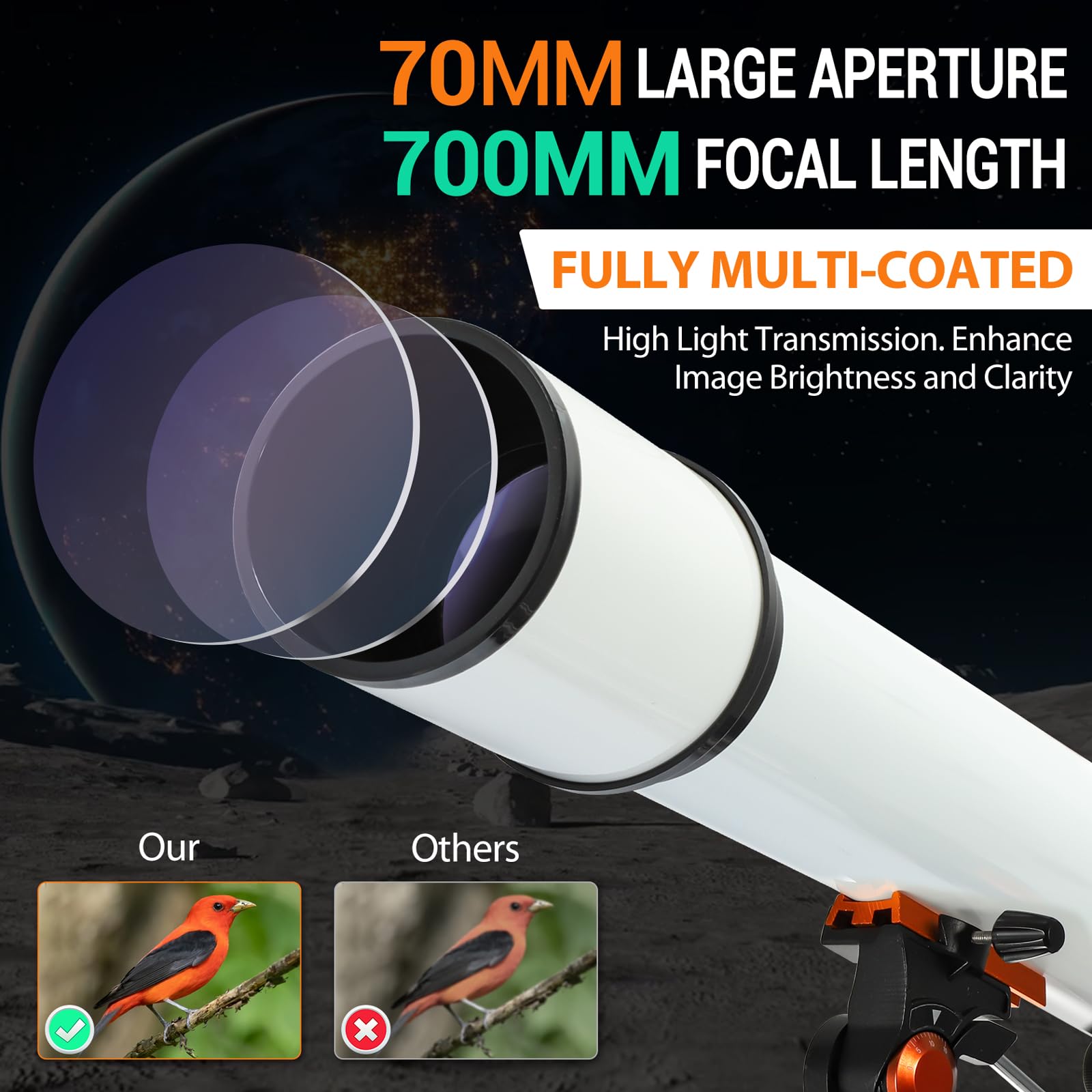 Telescopes for Adults Astronomy, 70mm Aperture 700mm Focal Length ...