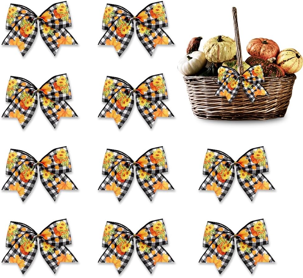 Amazon.com: Hying 10PCS Fall Bows for Wreath, Plaid Sunflower Harvest ...