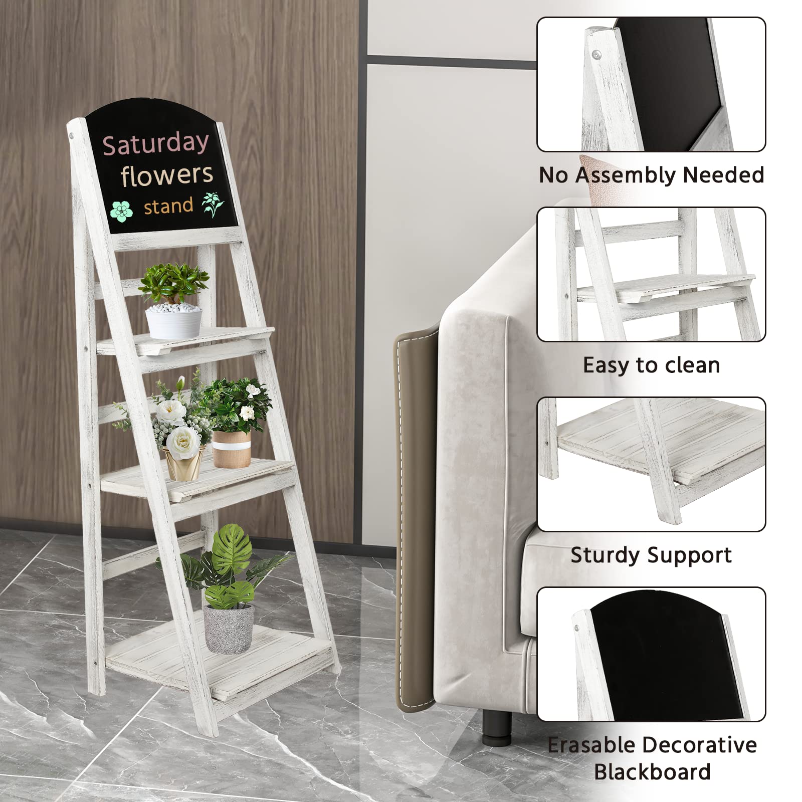 Babion White Ladder Shelf, 3 Tier Ladder Bookshelf with ...