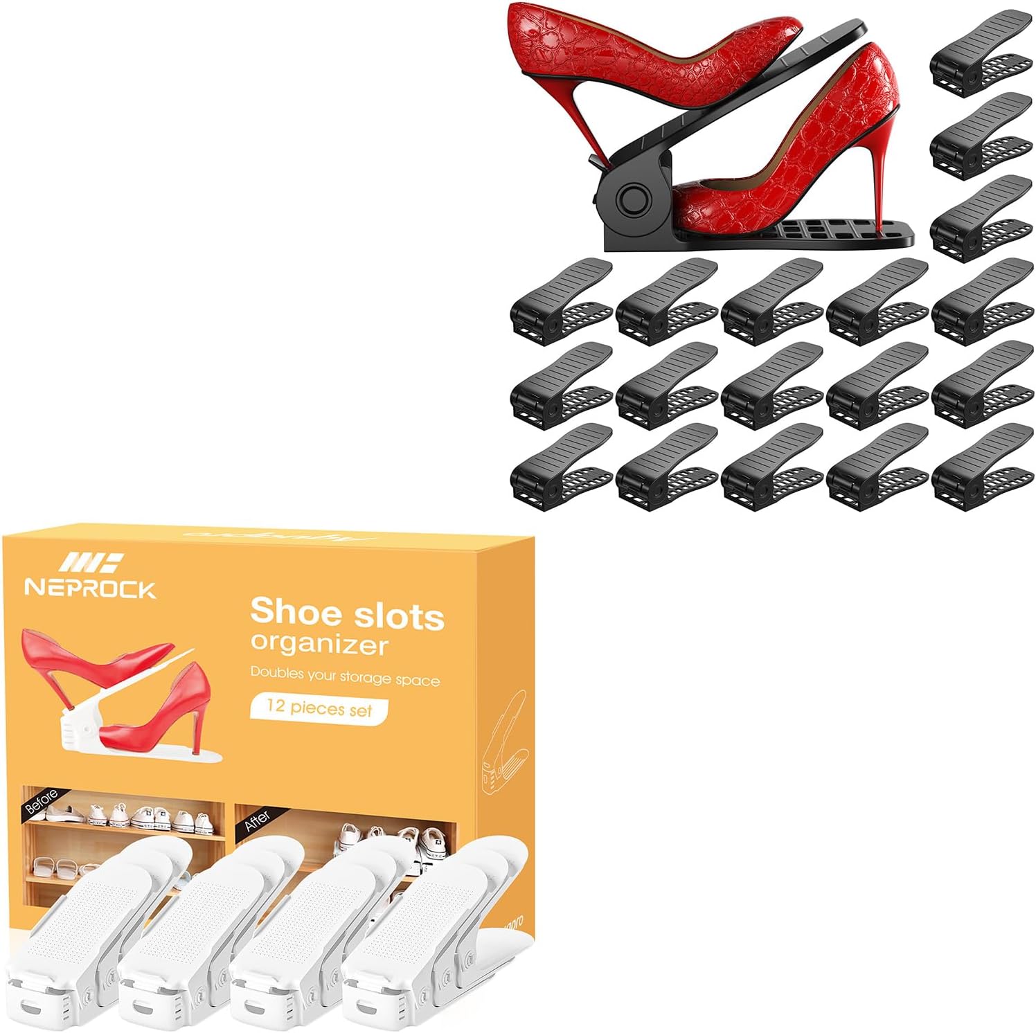 Amazon.com: Neprock 12 Pack Shoe Slots Organizer(White) Bundle with 16 ...