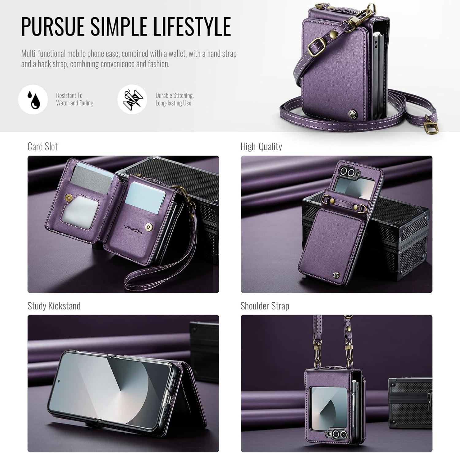 Vinich Crossbody for Samsung Galaxy Z Flip 6 Wallet Case with RFID ...