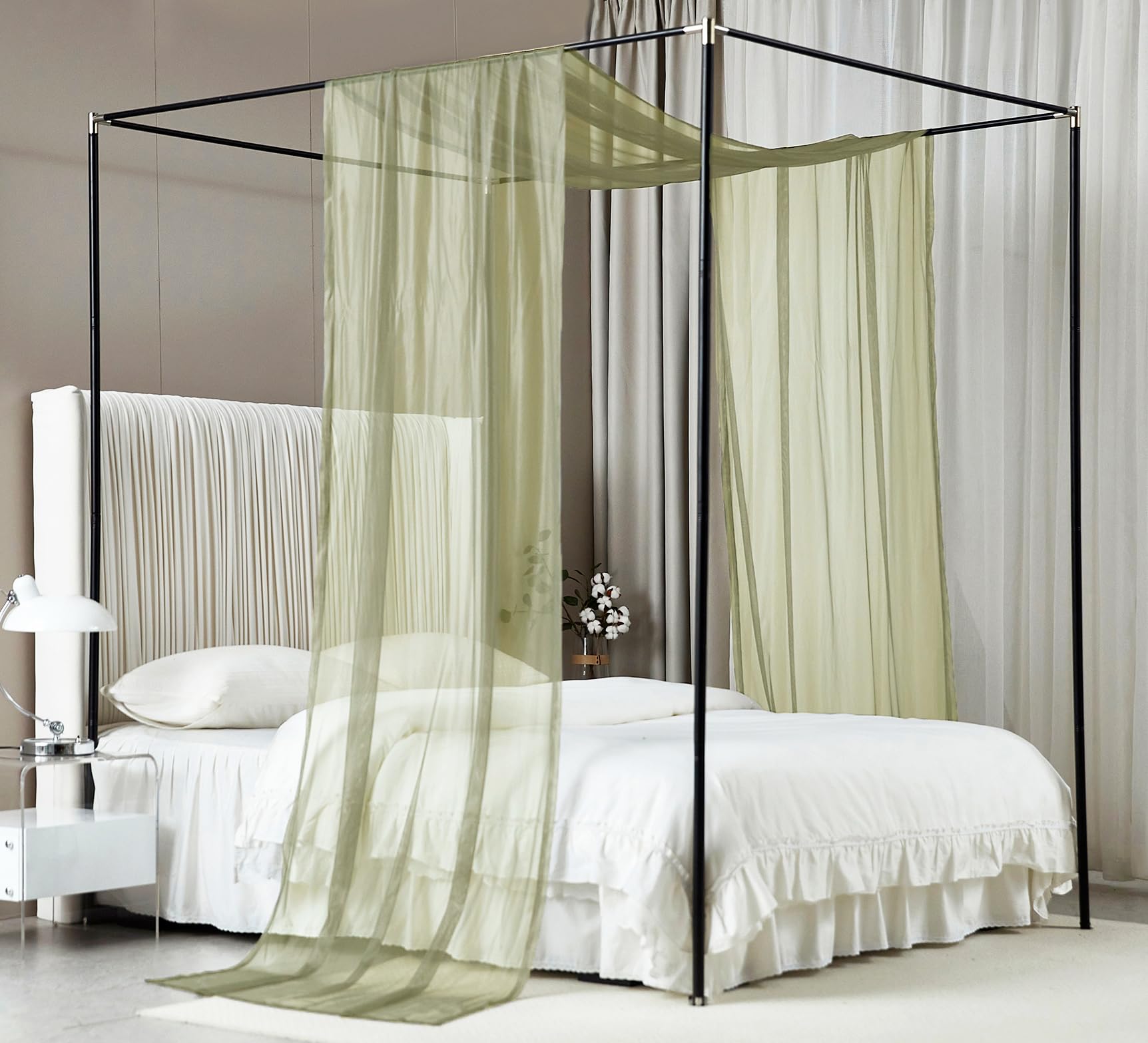 Amazon.com: Akiky Bed Canopy Curtains Sage Green Sheer Canopies Bed ...