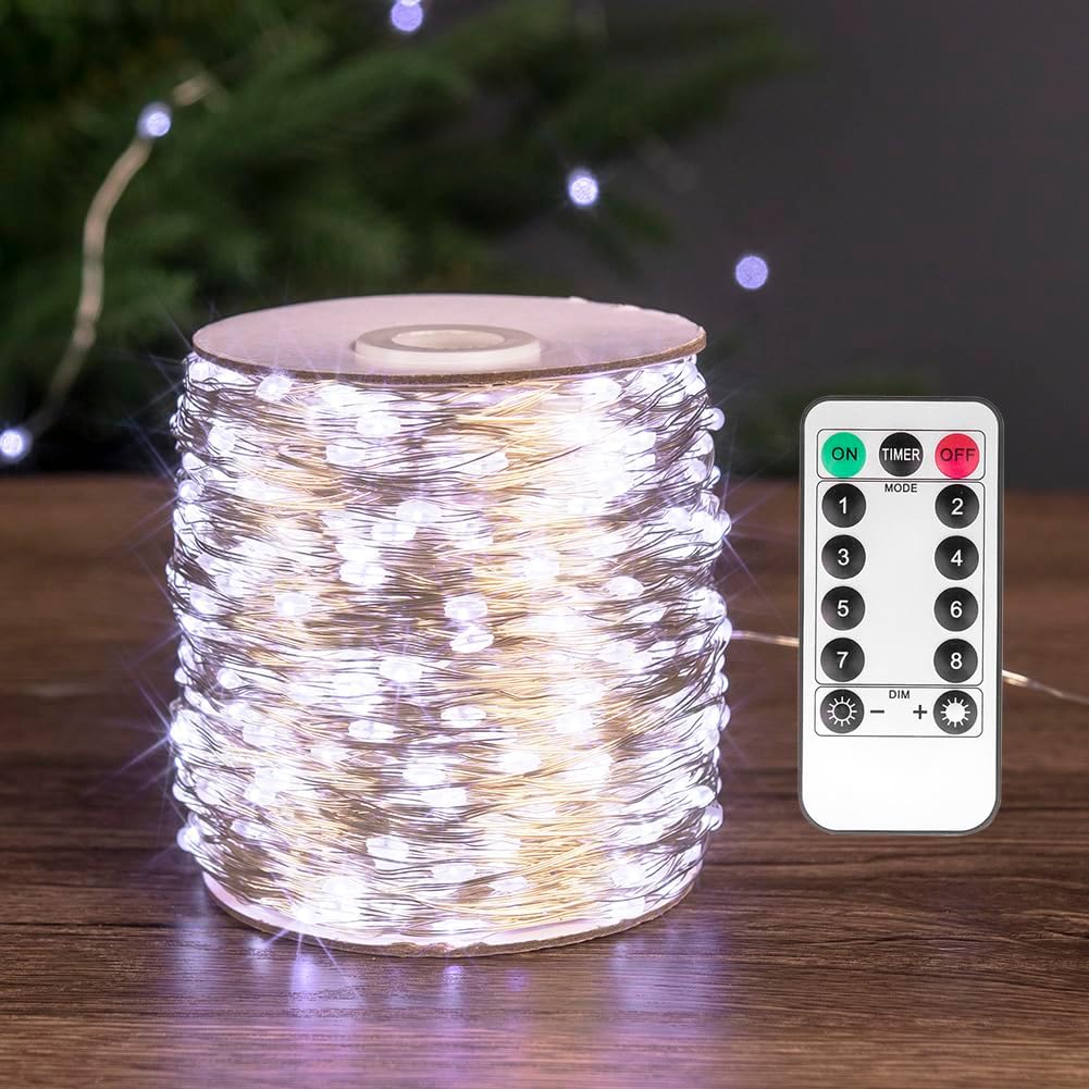 PCORES 50M Fairy Lights 500 LED Cool White Silver Wire Remote Control ...