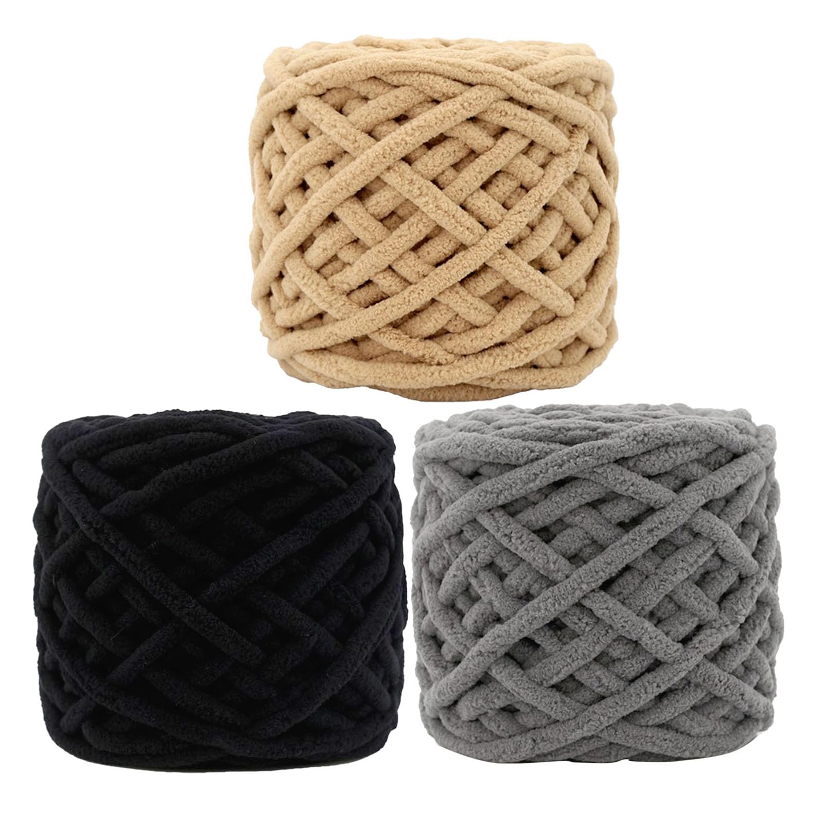Thick Crochet Yarn 3 Rolls Super Chunky Yarn Khaki Gray Black Color ...