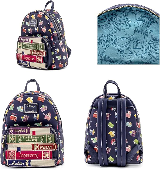 Amazon.com: Loungefly Disney Princess Books All Over Print Womens ...