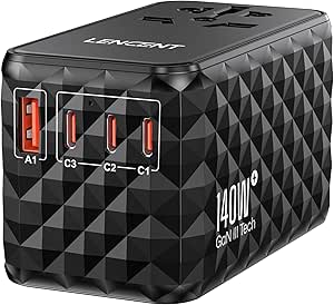 LENCENT 140W International Travel Adapter, GaN Universal Travel Adapter ...