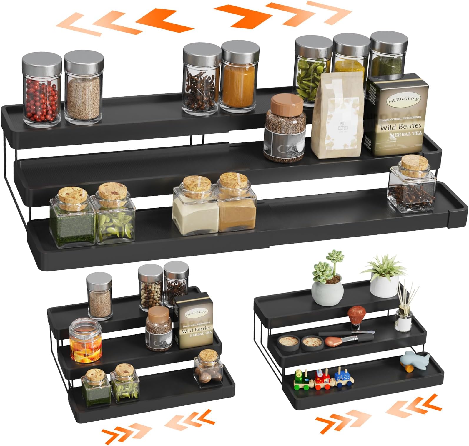 Amazon.com: INVOCOO 2 Pack Expandable Spice Rack Organizer for Cabinet ...