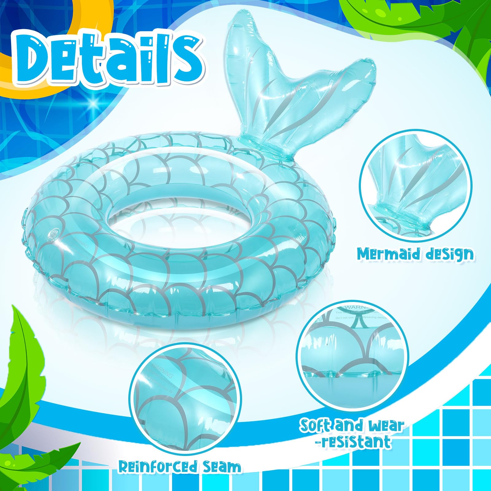 Snapklik.com : 4 Pcs Mermaid Swimming Ring Tail Pool Floats Mermaid ...