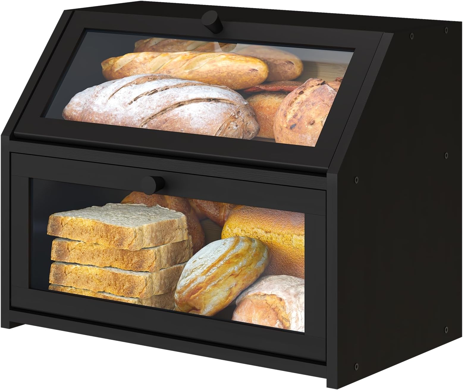 Leader Accessories Corner Bread Bin Bamboo Two-Layer Bread Box for ...