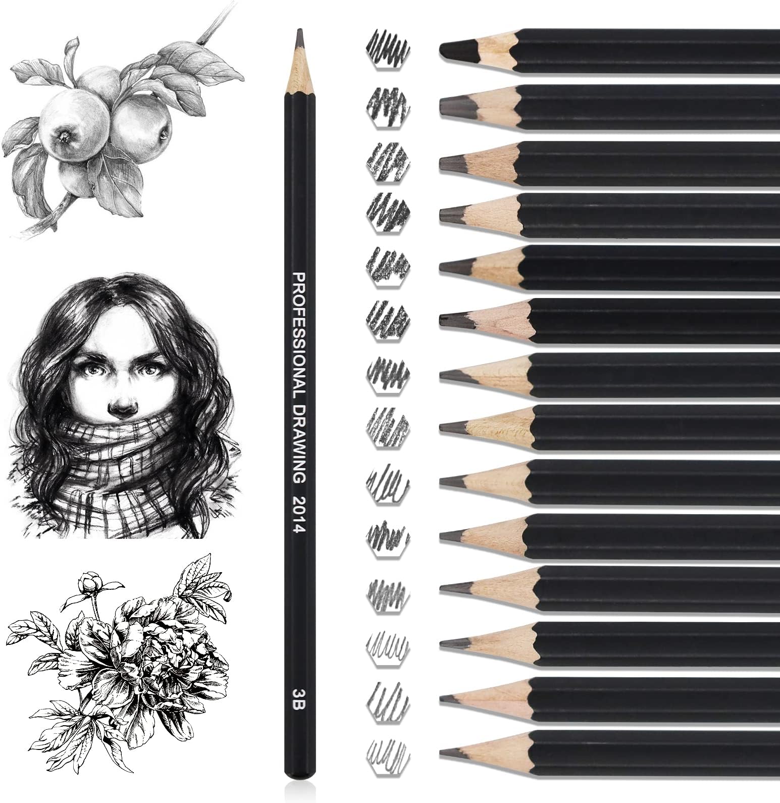 24Pcs Drawing Pencils Set, Sketch Art Graphite Drawing Pencil 9H 8H 7H ...