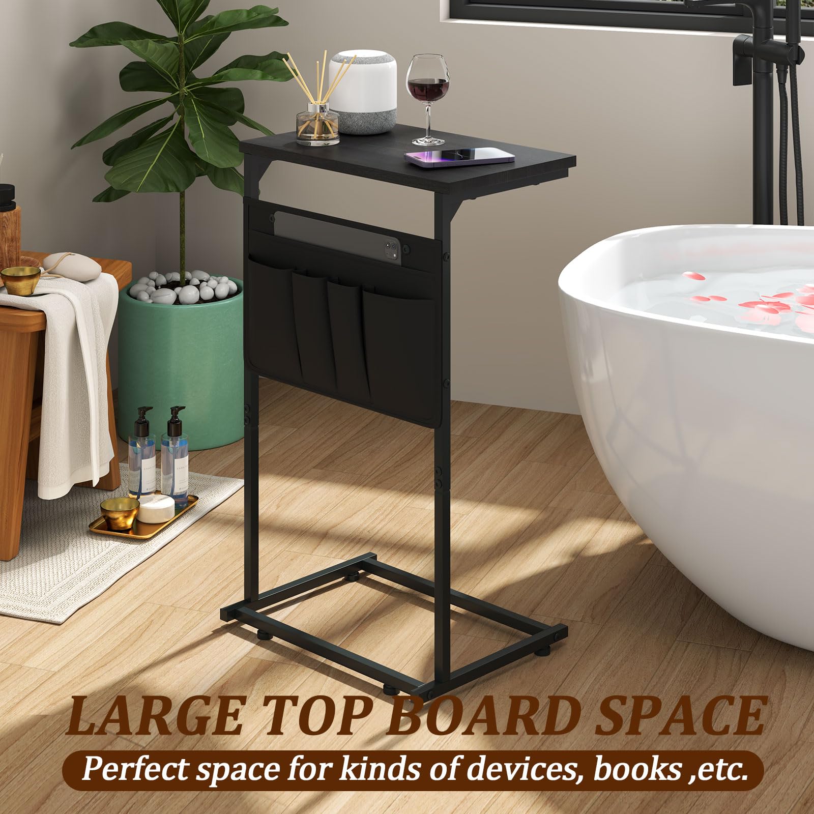 ZERDER C Shaped End Table, Small Under Sturdy Slide Sofa Table with ...