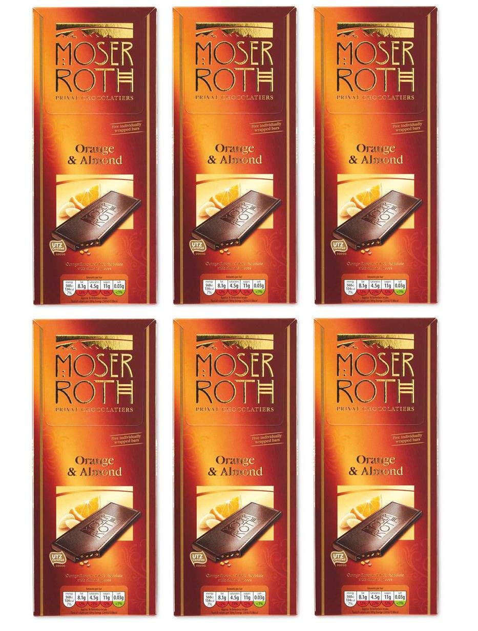 Buy Moser RothDark Chocolate Orange and Almond Bar | 125g x 6 Pack | 30 ...