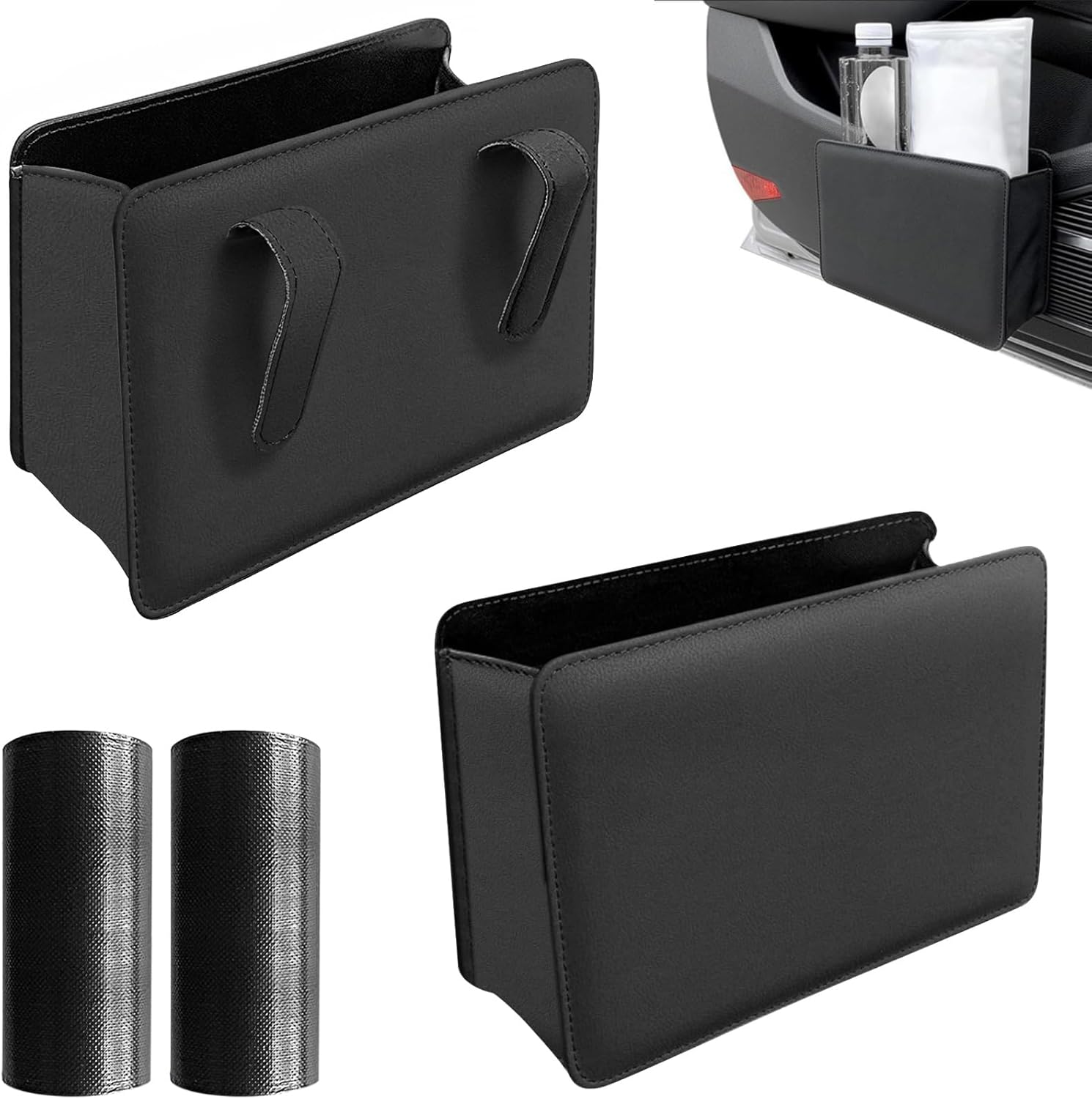 Folding Car Bin, Car Trash Can with 2 Rolls of Garbage Bags, Leather ...