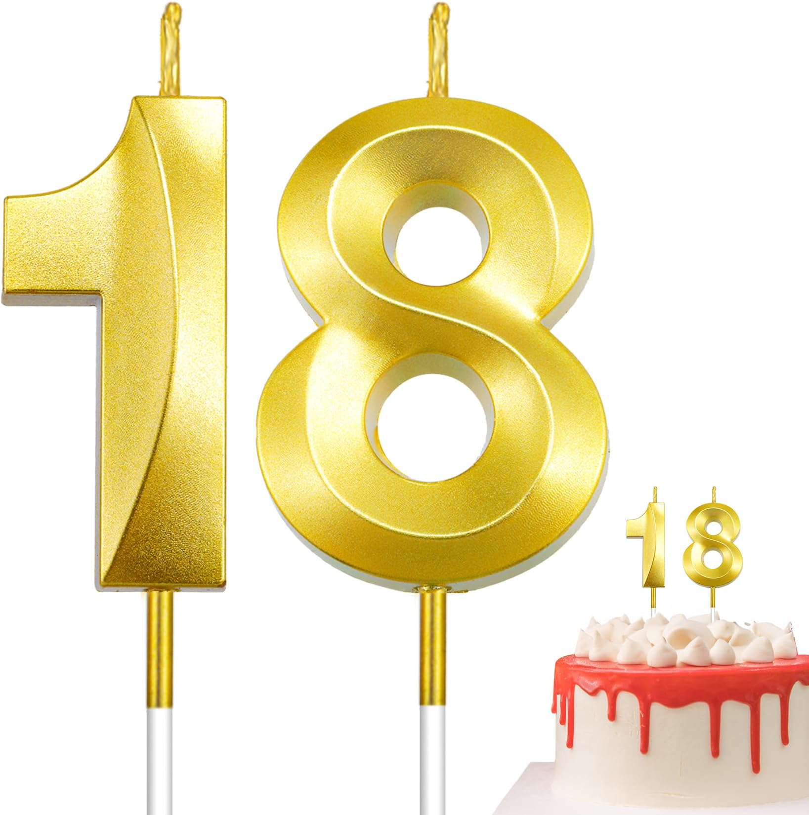 Amazon.com: AOOLADA 18th Birthday Candles, Gold 3D Number 18 Happy ...