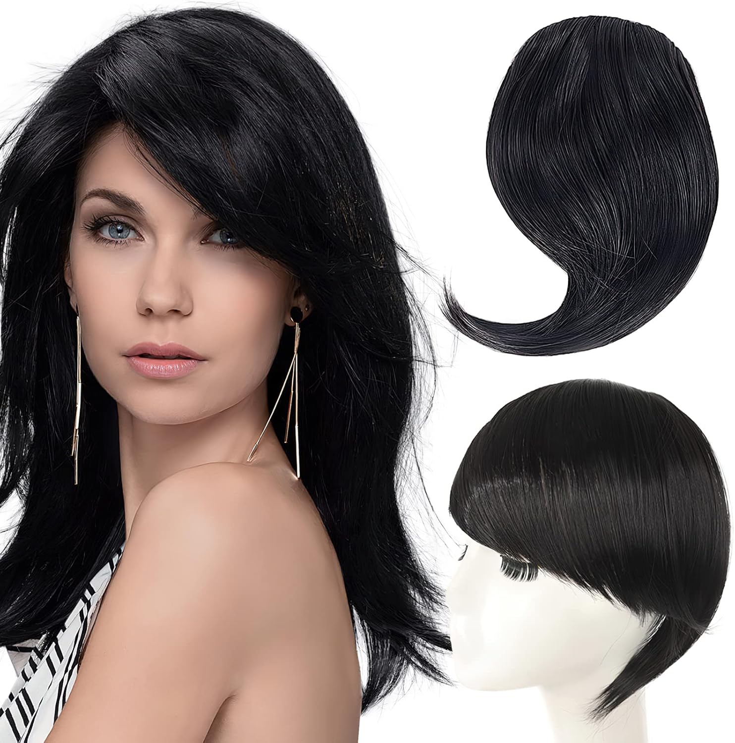 Side Bangs Hair Extension - One Piece Clip in Off Fringe Forehead ...