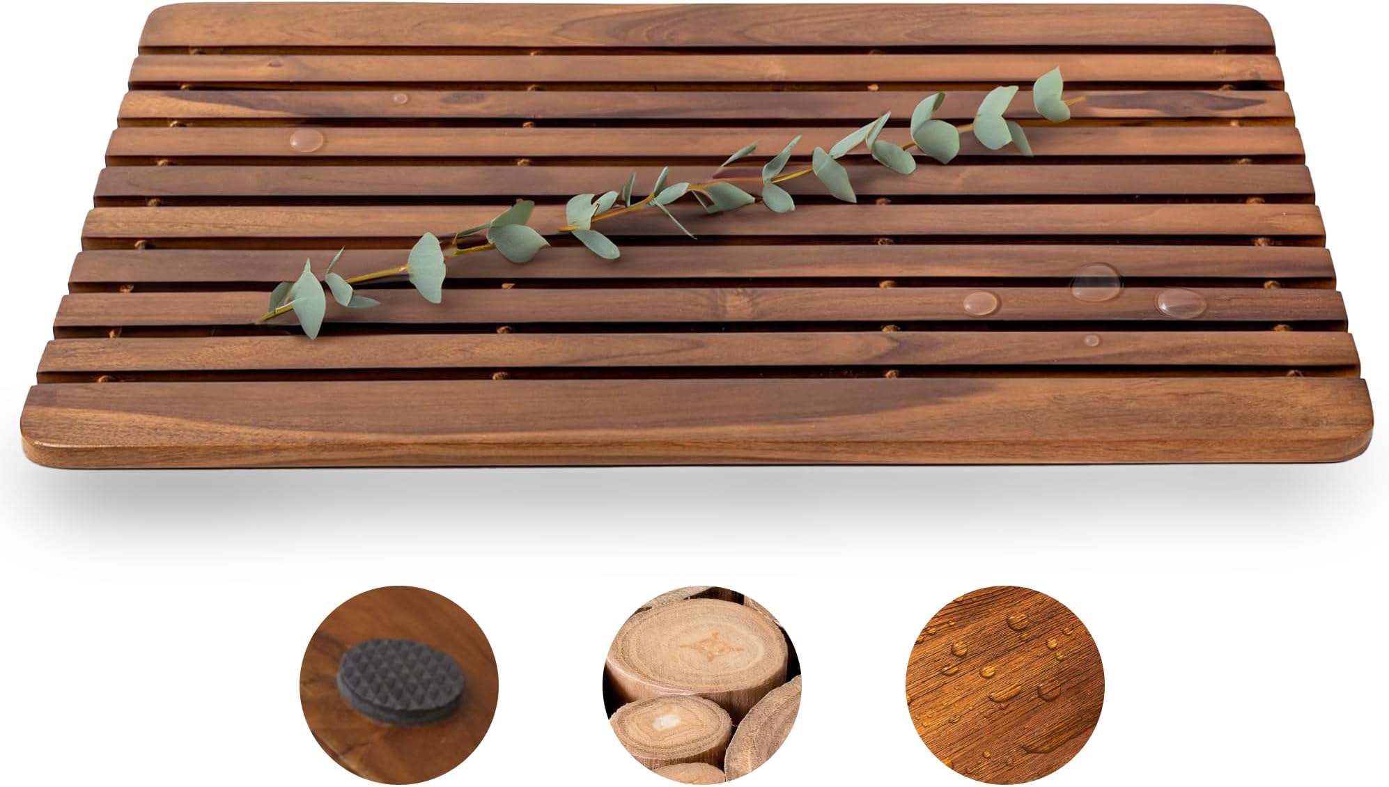 Amazon.com: SeaTeak Rectangular Wooden Teak Shower Mat | Waterproof Mat ...