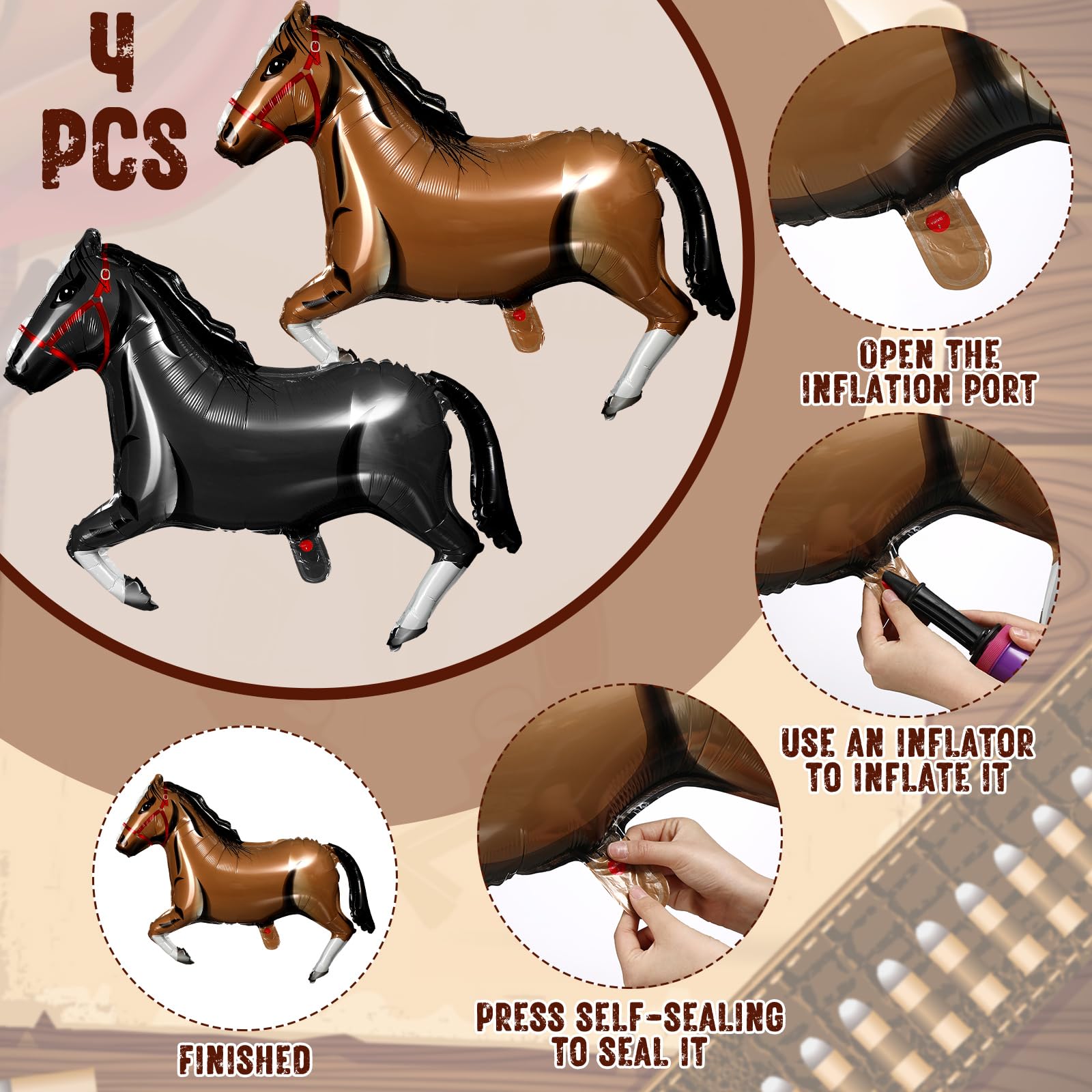 Snapklik.com : 52 Pcs Western Party Horse Balloons Cowboy Decoration ...