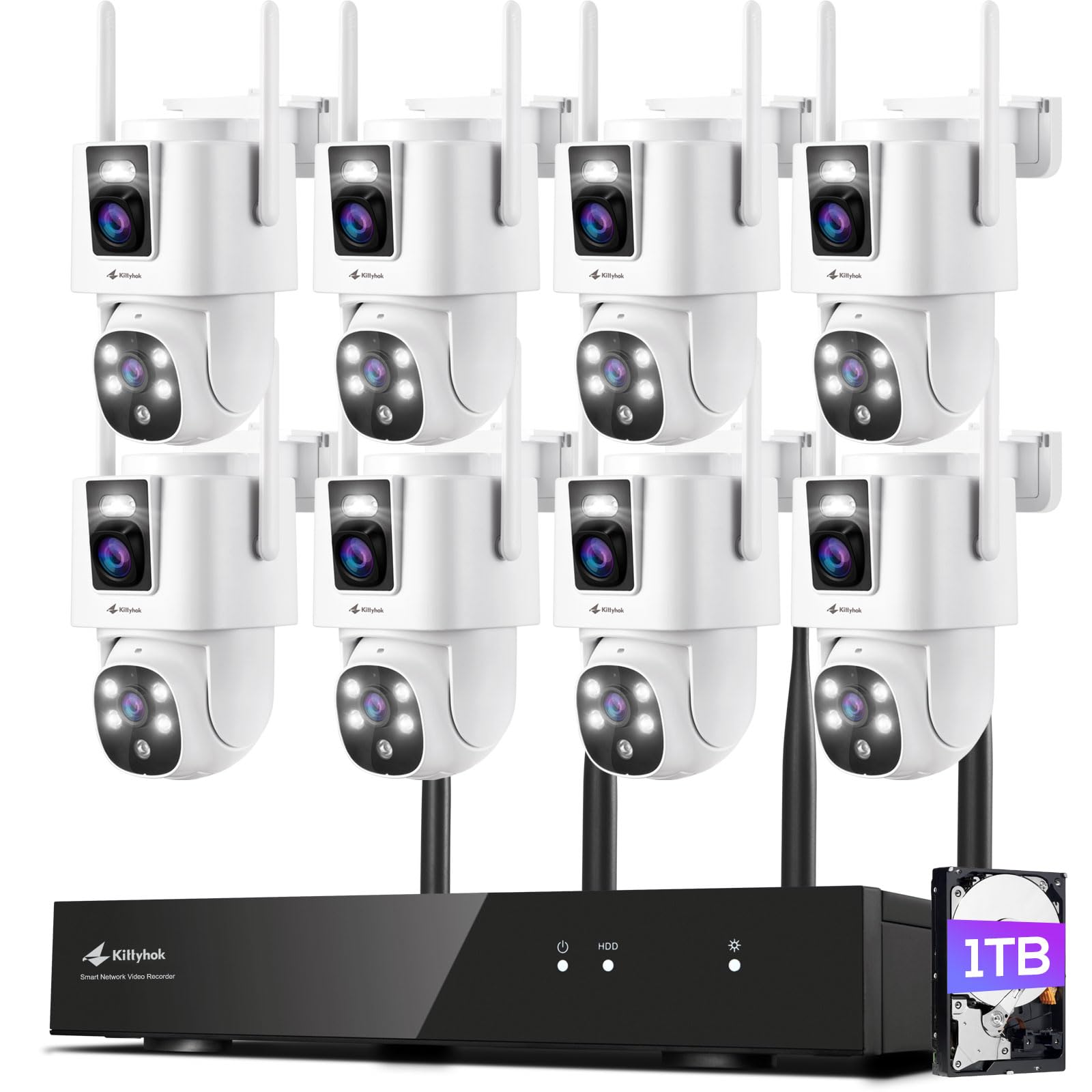 Amazon.com : Kittyhok Dual Lens Wireless Security Camera System, 8pcs ...