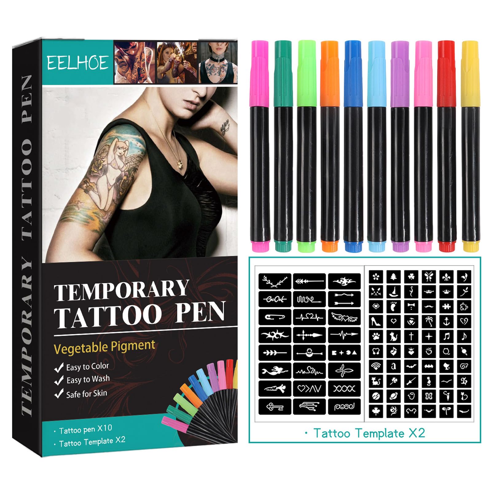 Temporary Tattoo Pens for Skin, 10 Different Coloured Body Tattoo Pens ...