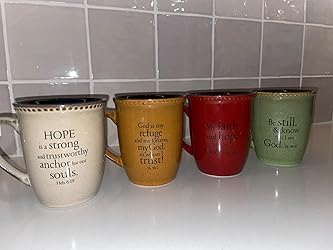 Amazon.com: Christian Art Gifts Set of Four Rustic Stoneware Coffee/Tea ...