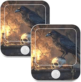 KYZSXZ Gothic Skull Crow Night Lights 2 Pack Motion Sensor and Dusk to ...