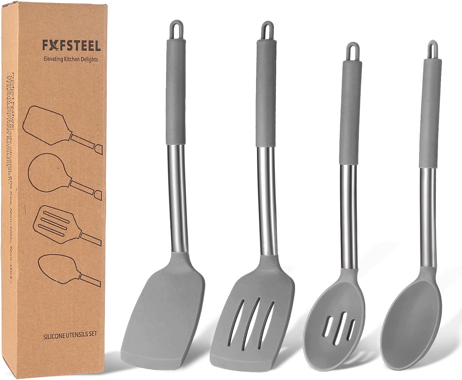 Amazon.com: Silicone Spatula Spoon, 4 Pack Silicone Solid Turner ...