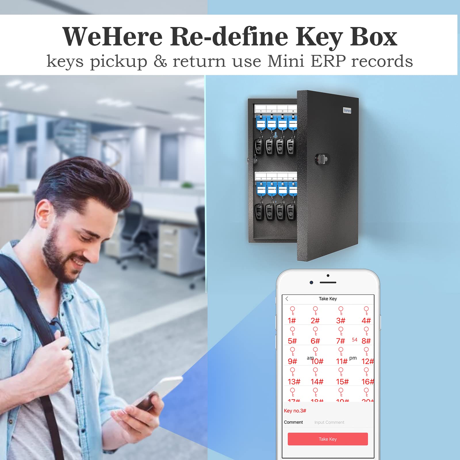 WeHere Key Lock Box (32 Keys), Key Cabinet Wall Mount with 32 Key Tags ...