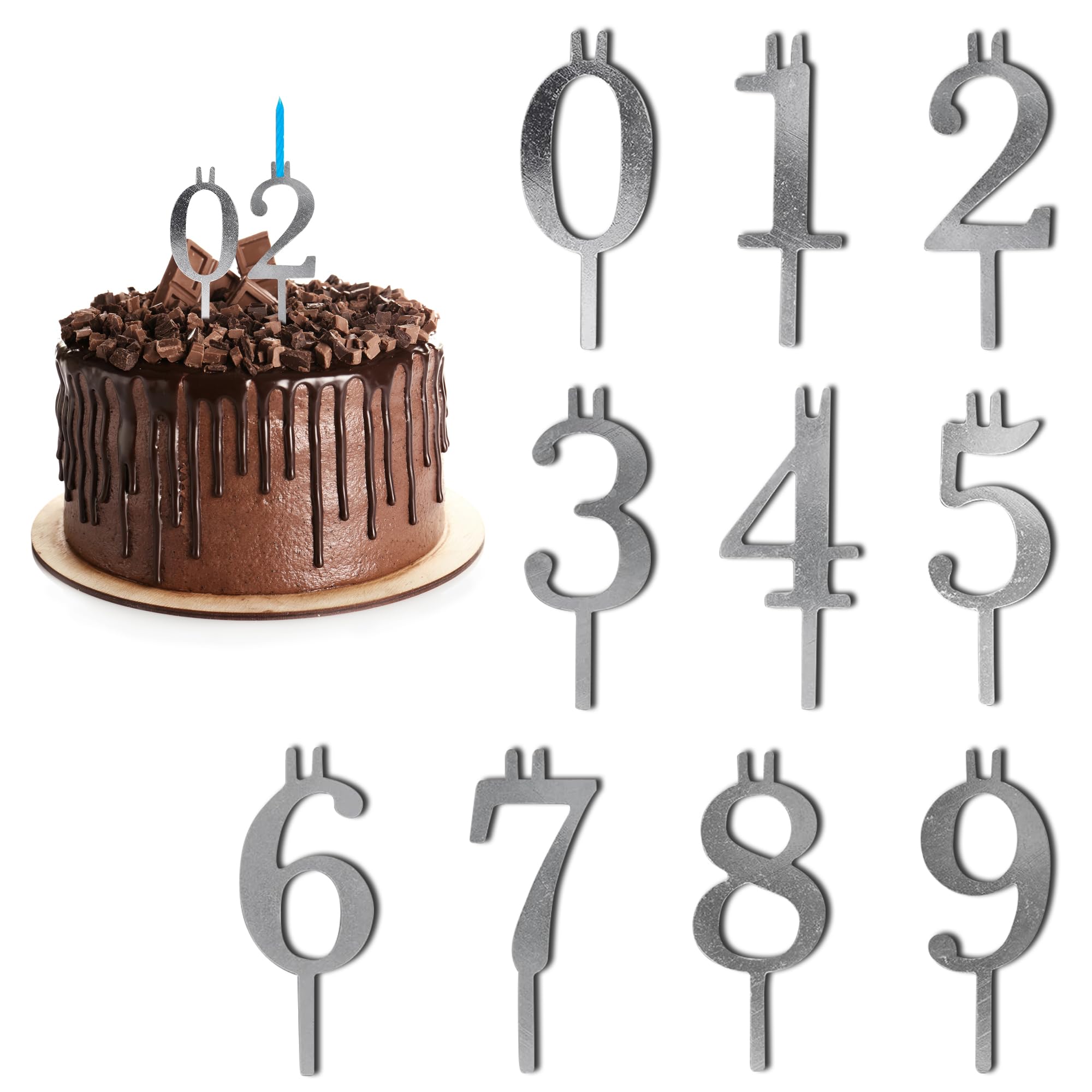 Snapklik.com : Kalinar Numbered Aluminum Birthday Cake Candle Holder Set 20 Reusable Cake ...