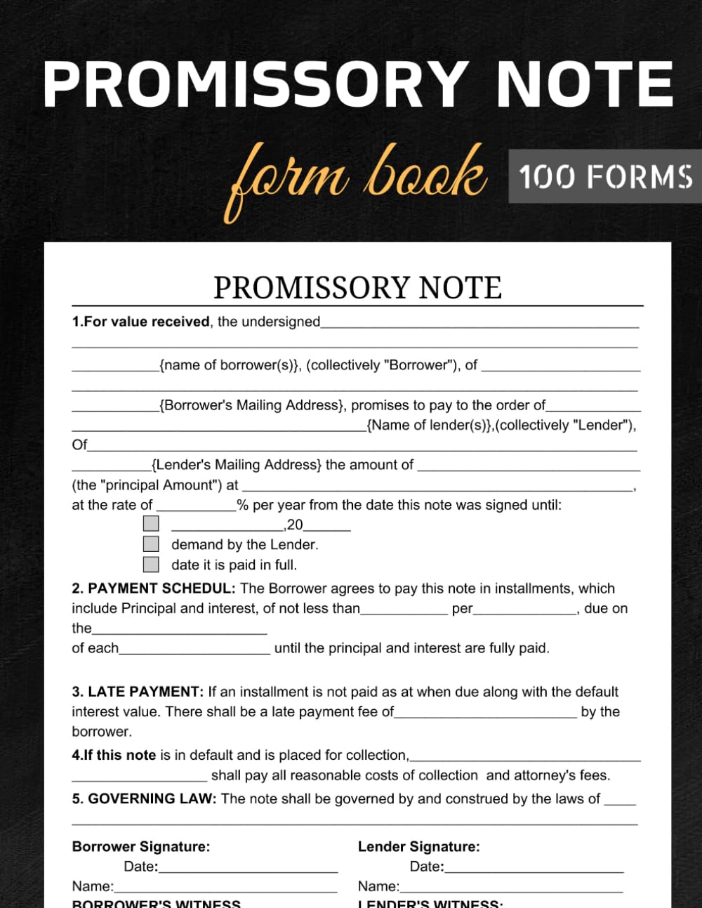 Amazon.com: Promissory Note Form Book: One Agreement form per page, 100 ...
