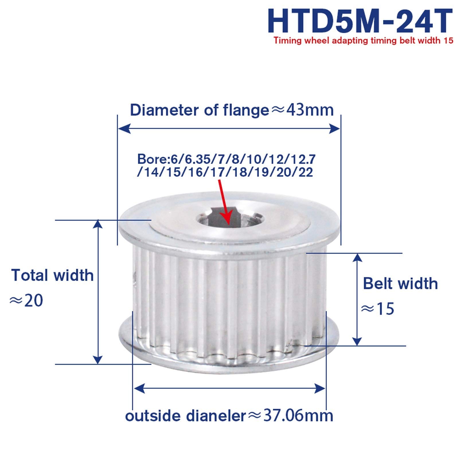 20 Teeth 2GT Timing Synchronous Pulley Bore 5mm For Width 10mm 2M GT2