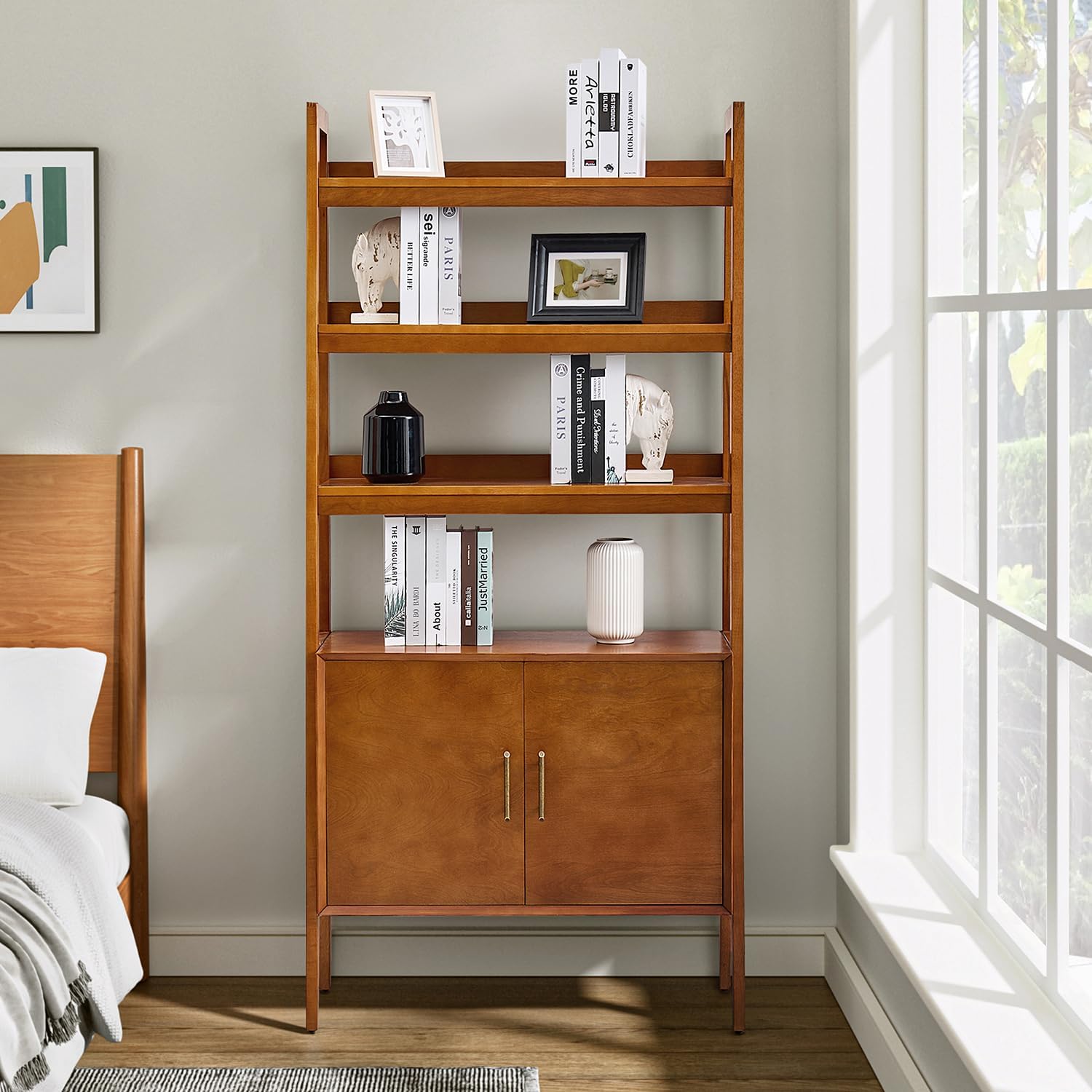 Amazon.com: Jozsef 76'' H x 36'' W Solid Wood Ladder Bookcase-Acorn ...