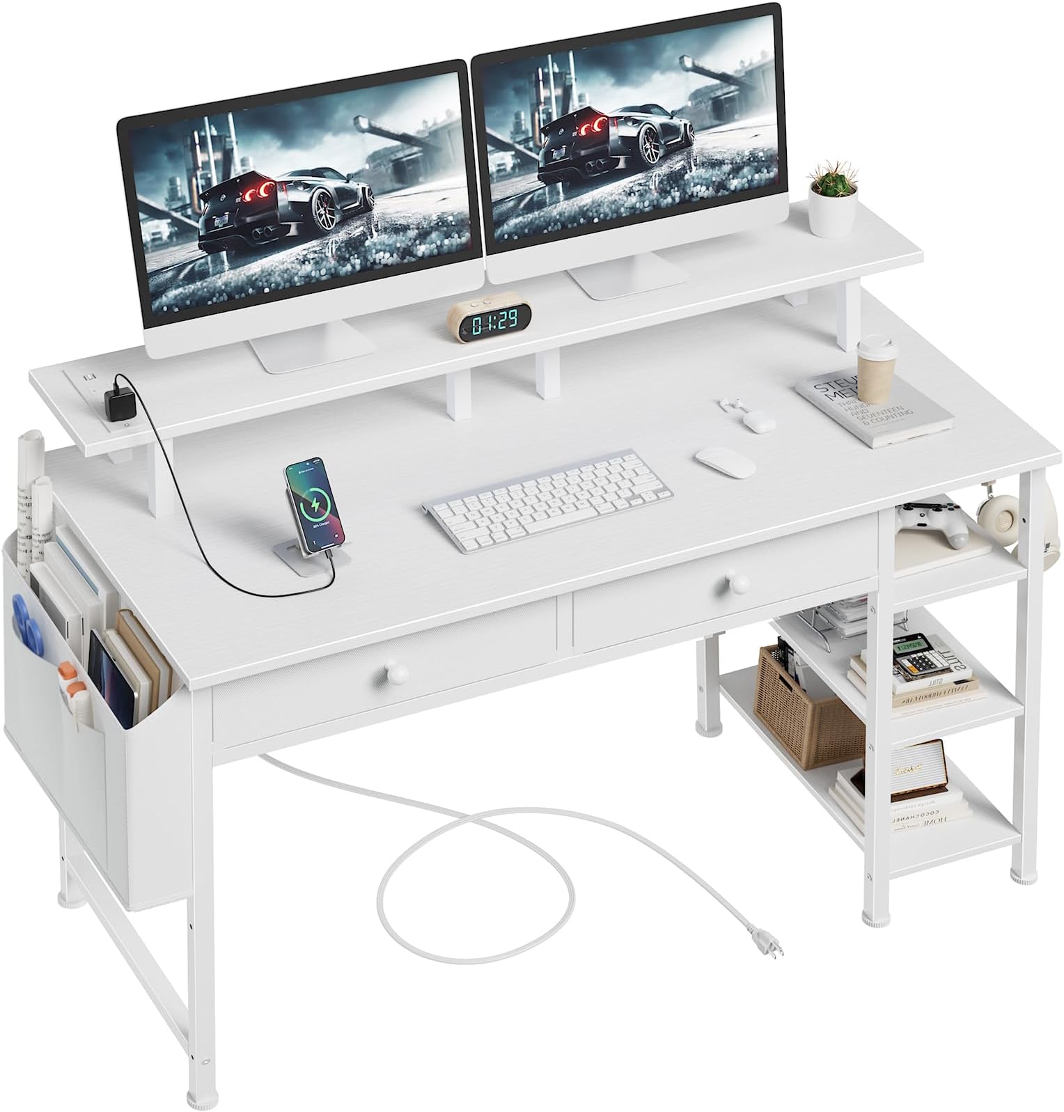Amazon.com: Catrimown White Computer Desk with 4 Drawers, 45 Inch Small ...