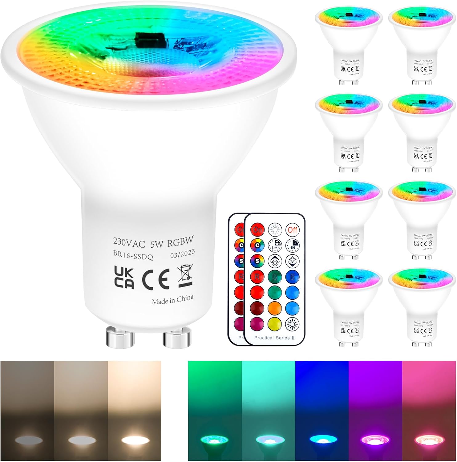 REYLAX GU10 Colour Changing LED Bulbs Dimmable 50 Watt Equivalent with ...