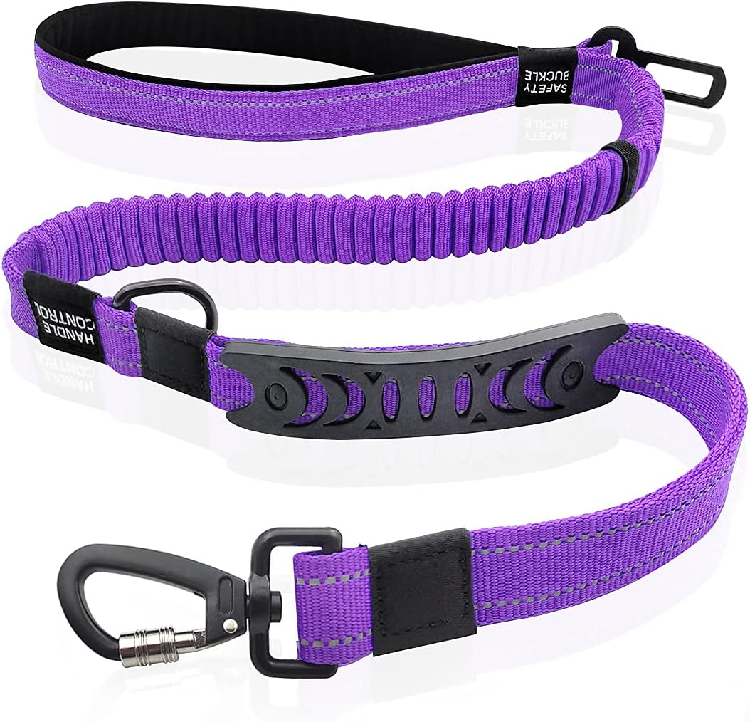Q.K Reflective Bungee Dog Lead with 2 Padded Handles & Car Seat Belt ...