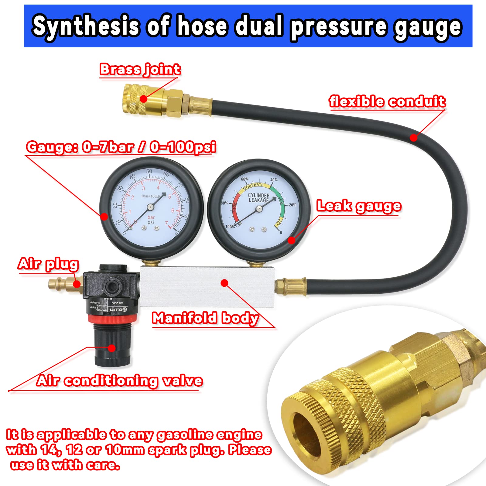 Snapklik.com : Cylinder Leak Down Tester Kit,Automotive Engine Pressure ...