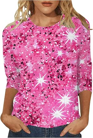 3/4 Sleeve Sequin Tops for Women Sparkly Glitter Party Shirts Sequin ...