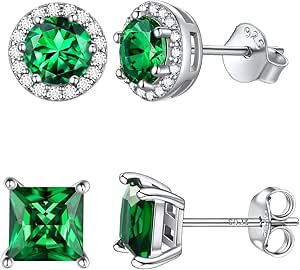 Amazon.com: ChicSilver 925 Sterling Silver Birthstone Earrings Set, Emerald Stud Earrings for ...