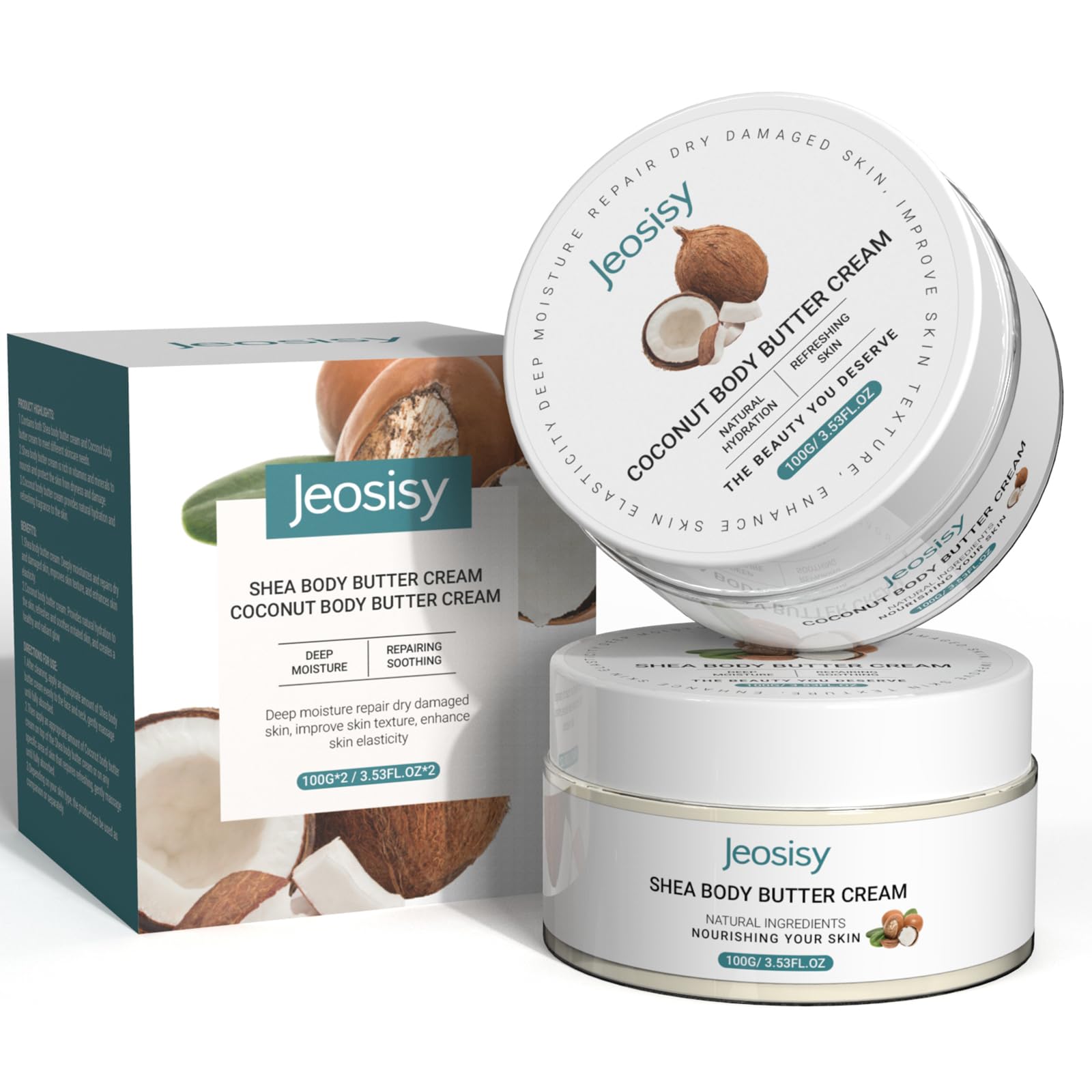 Amazon.com : Body Butter Set of 2 - Coconut Butter Cream & Shea Butter ...