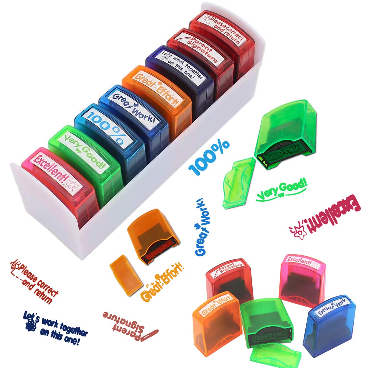Buy Self-Inking Teacher Stamps Set, Adromy Mess-Free Colorful School ...