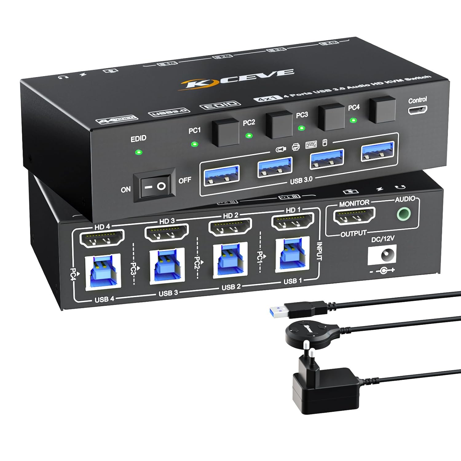 KCEVE KVM Switch, 4 Ports HDMI KVM USB 2.0 Switch 4K@60Hz with Audio ...