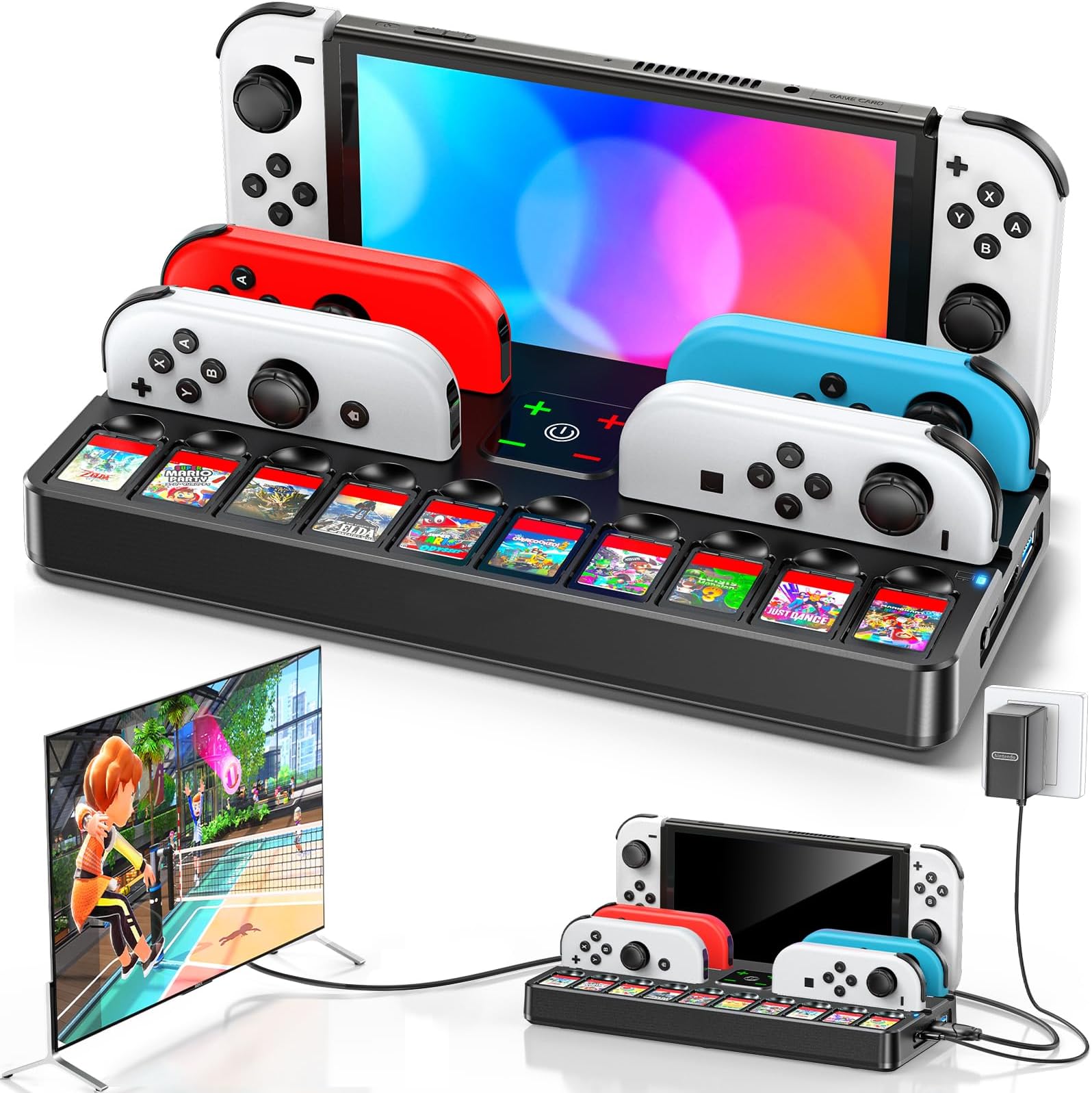 Tokluck Switch TV Docking Station with Joy con Charger, Switch Charging Dock Stand for Joycon ...