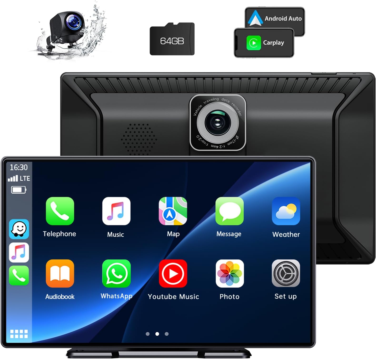 LAMTTO Wireless CarPlay & Android Auto,9-inch Smart Touchscreen ...